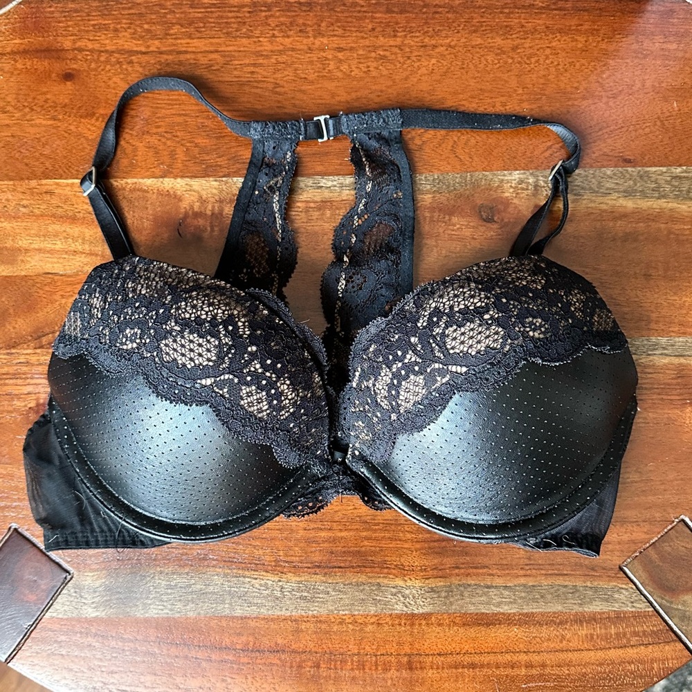 Victoria's Secret Bombshell Plunge Bra Black Leather … - Gem